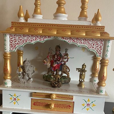 Wooden Temple Mandir Hindu Pooja Ghar Mandap Gold Painted Worship Home ...