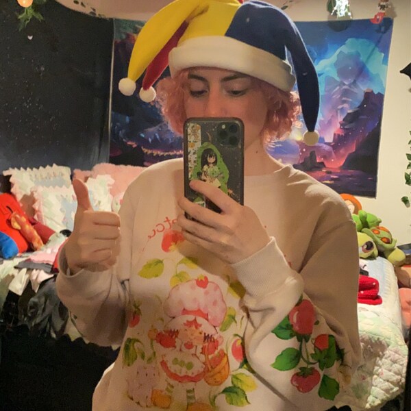 Jester Hat Primary Colors White Pompoms Three Pointed Fleece Fool Clown ...