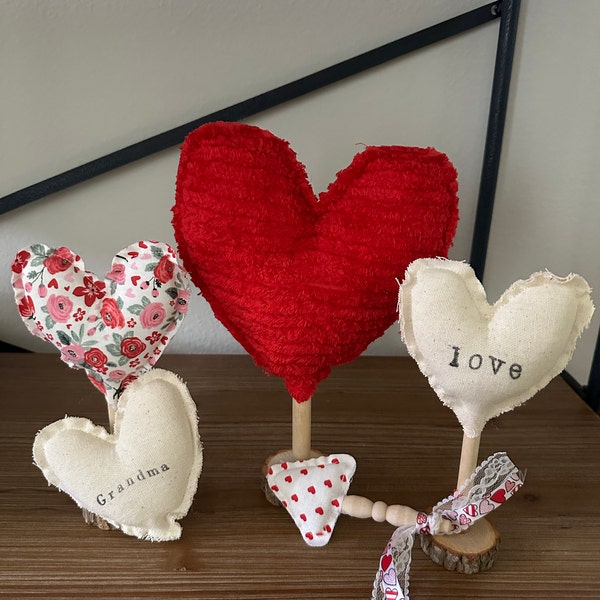 Hand Stamped Linen Cloth Fabric Heart Decor / Valentine Bowl Filler ...