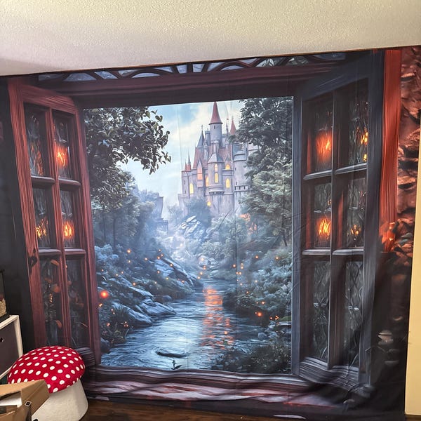 Enchanted Forest Window Tapestry Art Fantasy Forest Wall Art Enchanted ...