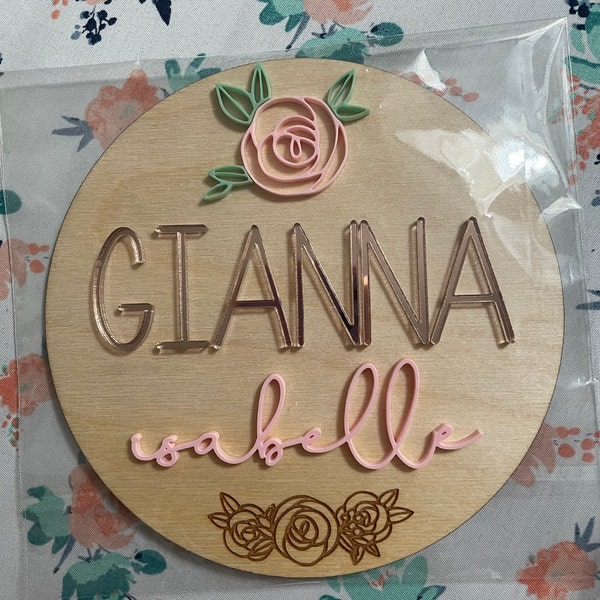 Rose Baby Girl Name Sign Floral Wood Name Sign 3D Name Announcement ...