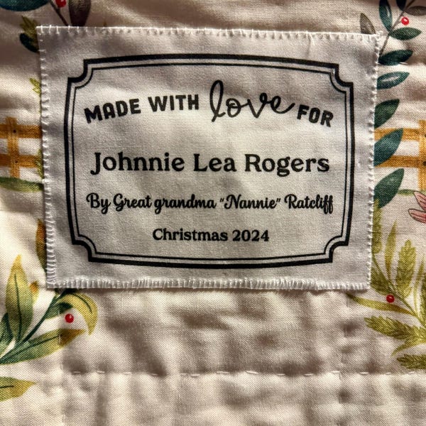 Custom Printed Cotton Quilt Label - Single Personalized Cotton Label, Quilt Label for Handmade ...