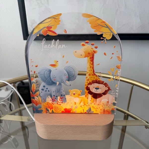 Personalised LED Animal Lamp,safari Jungle Animals Light,kids Night ...