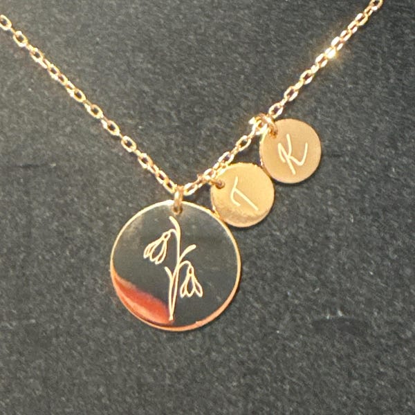 14K Gold Initial Necklace, Personalized Gold Disc Necklace for Women ...