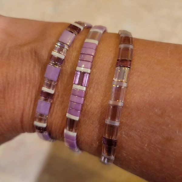 Linnea | Tila Stack Bracelets | BOHO Glass Tile Stretchy Bracelet | Trendy Beaded Bracelets for ...