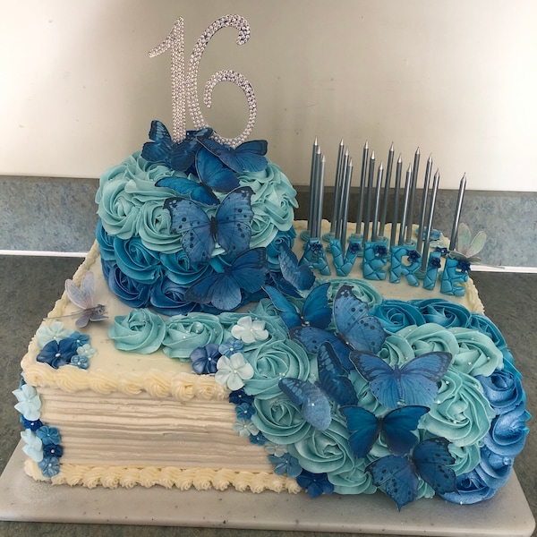 Made to Order | 2 Dozen Royal Icing Blue Flowers | Ombre Cake | 3 Sizes ...