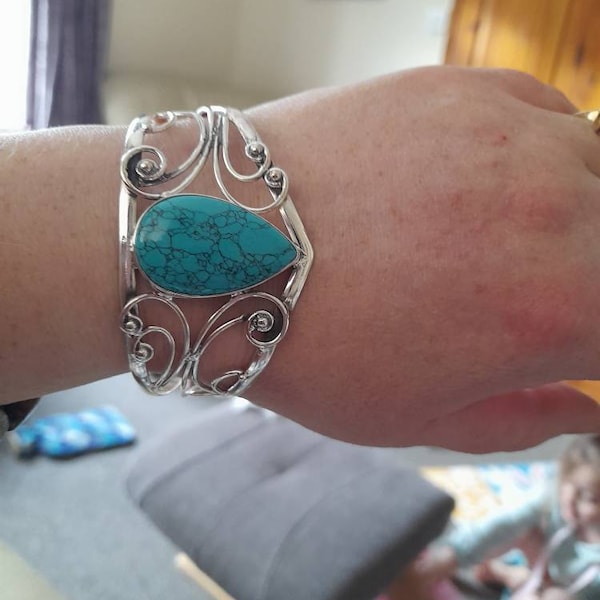 Turquoise Bangle, Handmade Bangle, 925 Silver Bangle, Natural Turquoise ...
