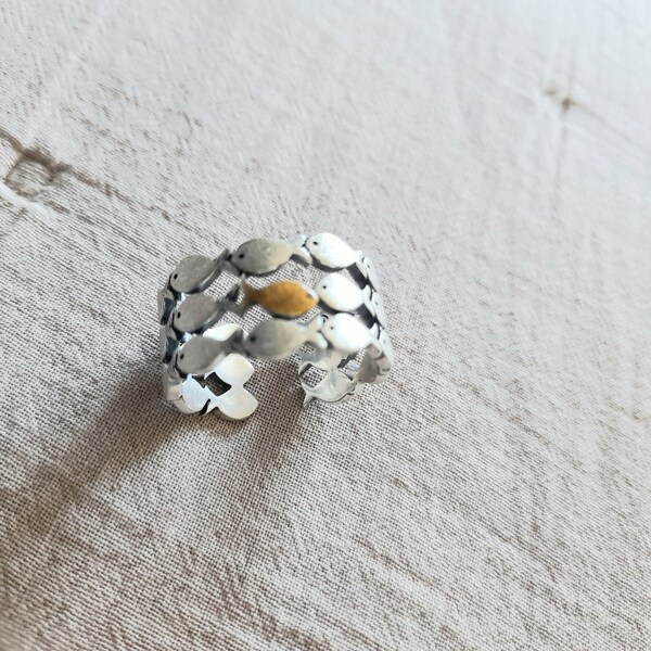 Swimming Against the Current. Sterling Adjustable Ring. School of Fish ...
