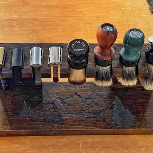 The Ultimate Wood Shaving 12 Razor and 6 Brush Double Decker Stand 16 ...