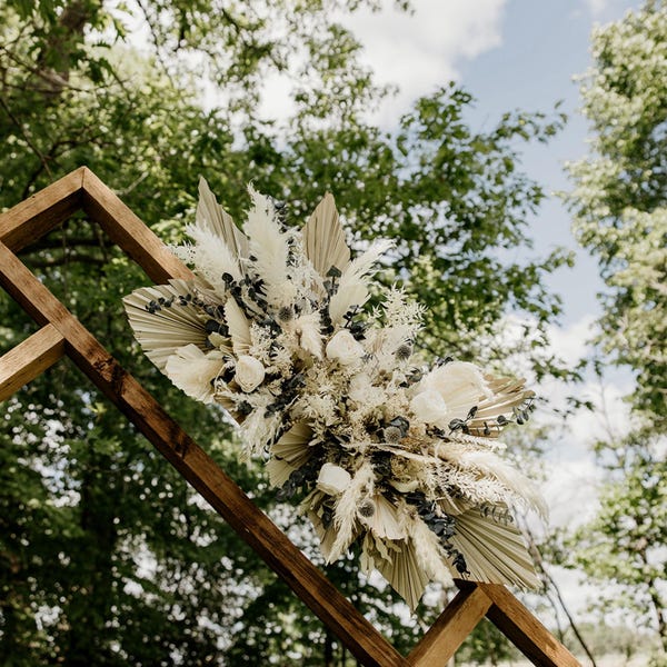 Blue and White Dried Flower Arch Arrangement, Boho Wedding Decor ...