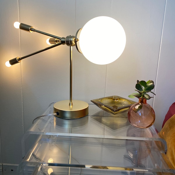 Polished Nickel Table Lamp, Sputnik Mid Century Lighting Fixture, Comet ...