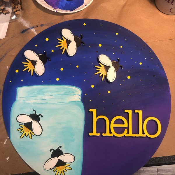 Hello Summer Fireflies Glowforge SVG | Laser Door Hanger Fireflies ...