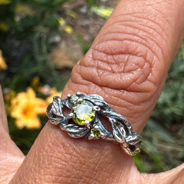 Unique Ruby Branch and Leaves Wedding Ring, Dainty Leafy Twig Ring, Unusual Forest Engagement ...