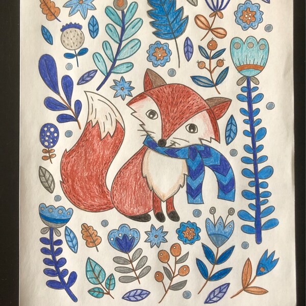Woodland Wonder Coloring Page, Fox, Floral, Scandinavian, Forest, Cozy ...