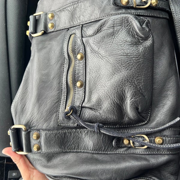 Soft Navy Blue Woven Italian Leather Tote Bag, Customizable, Black ...