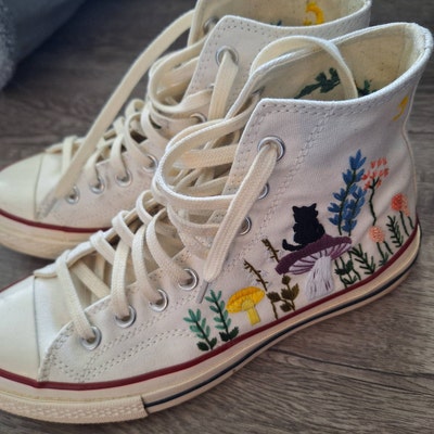 Pet Embroidered Converse, Cat Embroidered Converse, Flower Shoes Custom ...