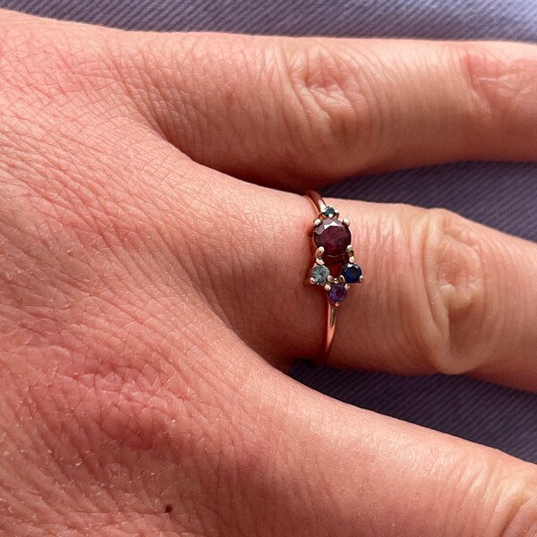 14K Gold Mixed Stone Cluster Ring, Autumn Ring, Rhodolite Garnet ...