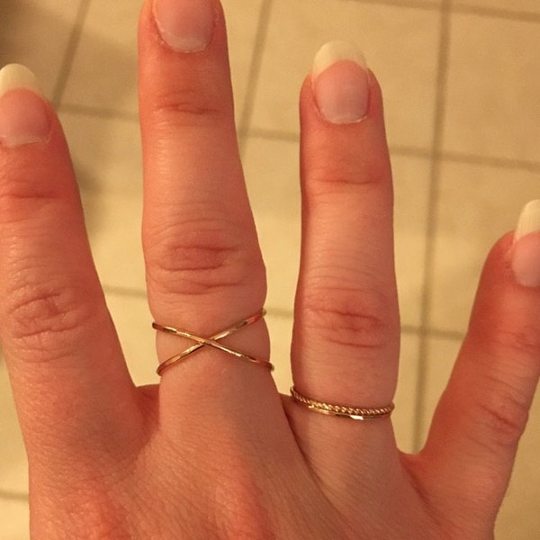 X Ring Made in 14K Rose Gold Fill, Wrapped Criss Cross Midi Knuckle ...
