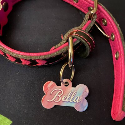 Pink Watercolor Pet ID Tag, Personalized Pet Tag, Cat ID Tag, Dog Name ...