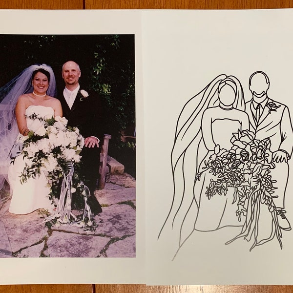 Custom Wedding or Anniversary Line Art Drawing From Photo - Etsy