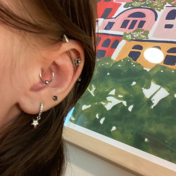16 Gauge Sun Cartilage Piercing With CZ in Center/top Design Size: 5mm ...