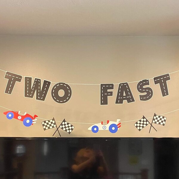 Two Fast Banner - Second Birthday Banner - Racecar Birthday - Second ...