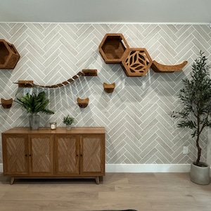 Cat Hexagon Shelves, Wood Wall Furniture for Cats, Wall Mount Shelf ...