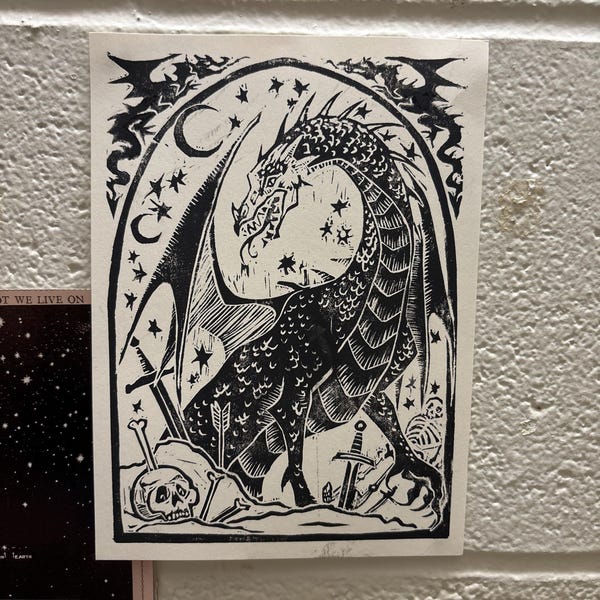 Classic Dragon Linocut Print - Etsy