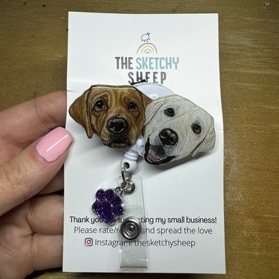 Personalized Handdrawn Pet Badge Reel - Etsy