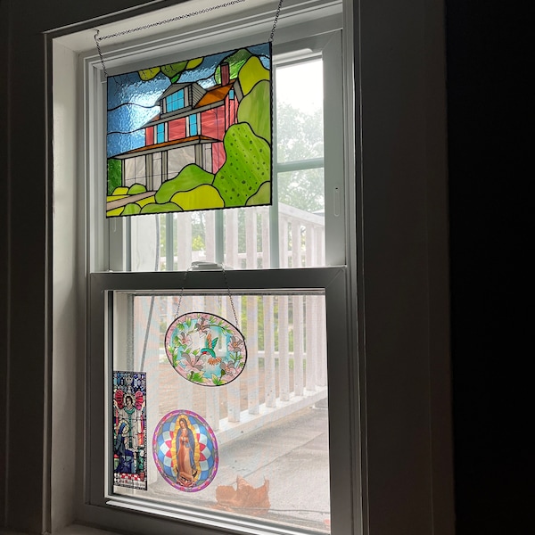 Custom Stained Glass Panel House Picture Home Wall Hanging Suncatcher ...
