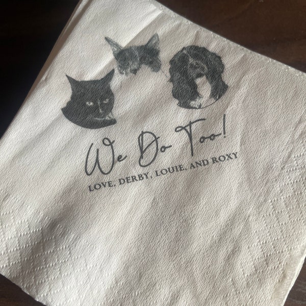 Personalized Illustrated Dog Cat Napkins, Engagement Party, Custom Bar ...