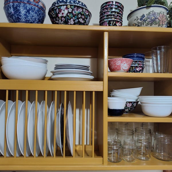 Kitchen Window Plate Rack Shelf Wood Dish Cabinet for Plates Mugs Tea ...