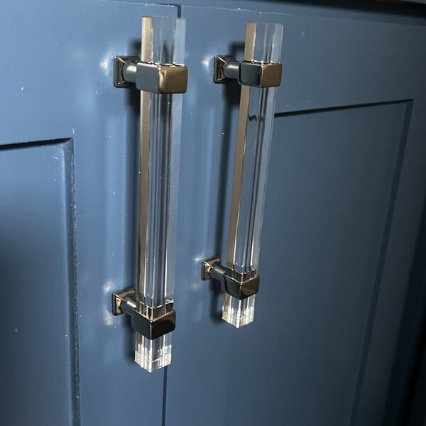 Square Acrylic Cabinet Handles Drawer Pulls Knobs Silver Clear Drawer ...