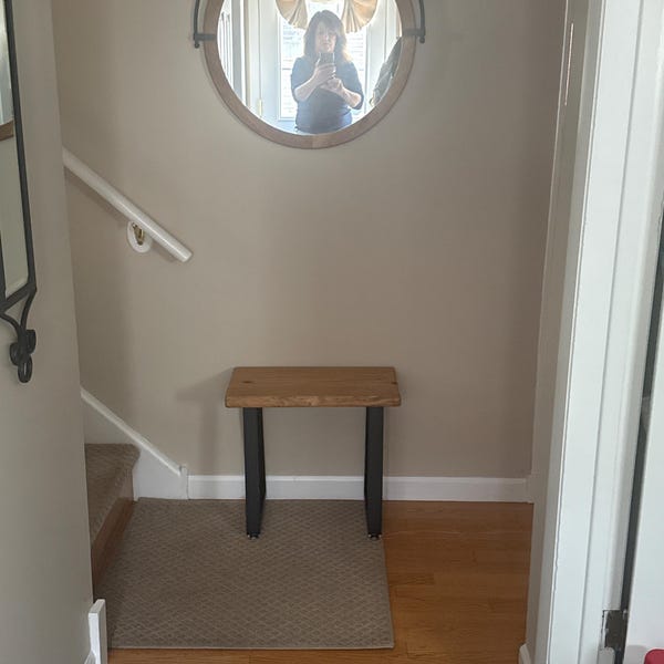 Handmade Rustic Wood Bench | Trapezoid Steel Legs | Entryway Bench ...