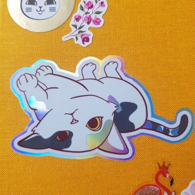 HOLOGRAPHIC Lucky Cat Maneki Neko Sticker // Suitable for Laptop or ...