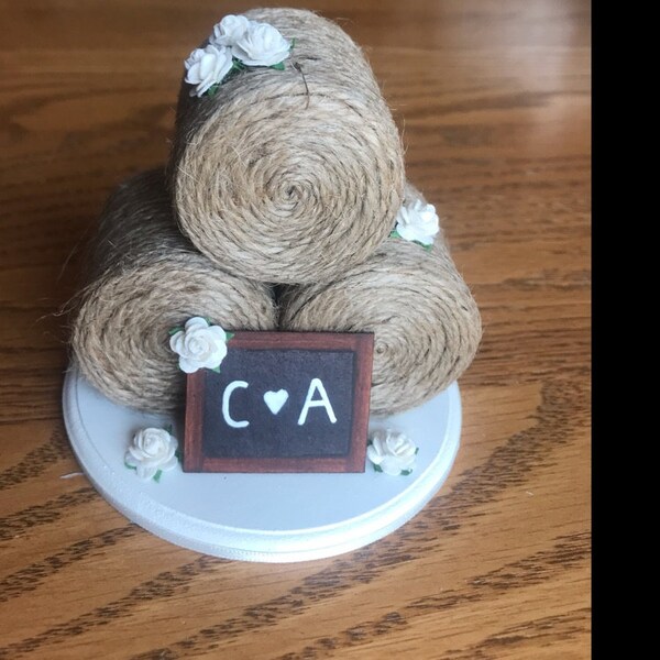 Rustic Wedding Cake Topper - Rose Cake Topper - Hay Bale Cake Topper ...