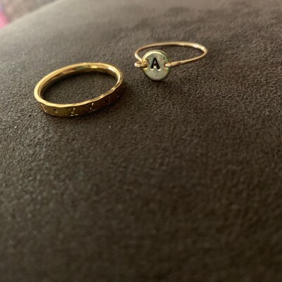 Stamped Initial Ring, Gold Letter Ring, Brass Ring, Personalized Ring ...