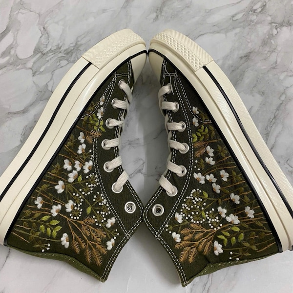 Custom Converse Platform, Wedding Blue Flowers Embroidered Shoes for ...