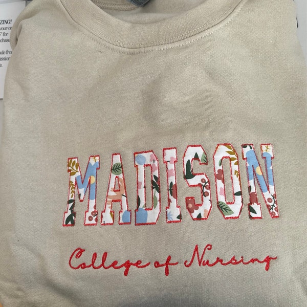 Custom College Applique Embroidered Sweatshirt, Custom College Crewneck ...