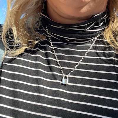 Silver Lock Necklace, Sterling Silver Paperclip Chain Love Lock ...