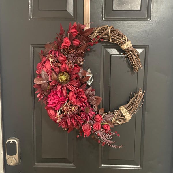 Crescent Moon Wreath, Burgundy Sunflower Wreath for Front Door, Red ...