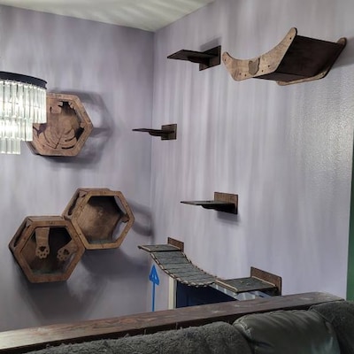Cat Wall Mount Furniture, Cat Wall Bed, Wooden Cat Hexagon Shelves ...