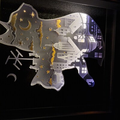 Cat and Moon 2 Paper Cut Light Box Template, 3D Shadow Box SVG Files ...