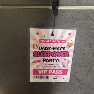 Personalised Pink Sleepover Slumber Party Style VIP Pass & - Etsy
