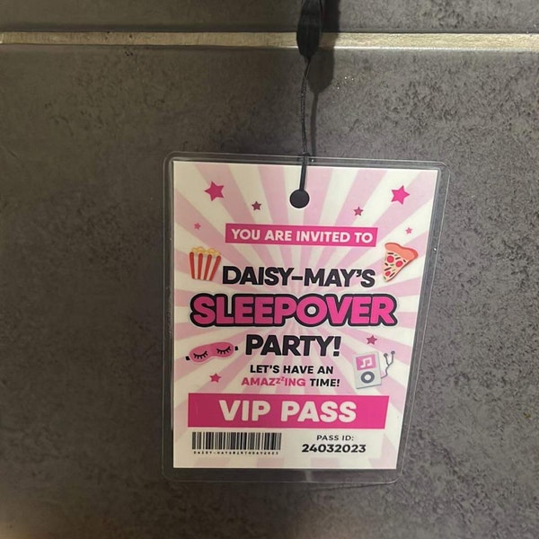 Personalised Pink Sleepover Slumber Party Style VIP Pass & Lanyard ...