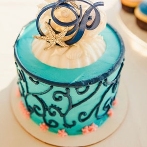 Beach Theme Cake Topper, Coastal Nautical Orange Tiger Nautilus Shell ...