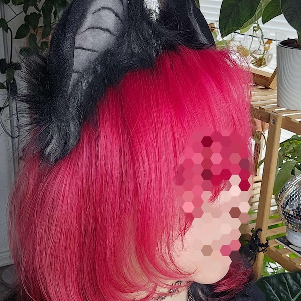 Black Bat Ears, Black Gray Furry Bat Ears, Demon Bat Ears, Headband ...
