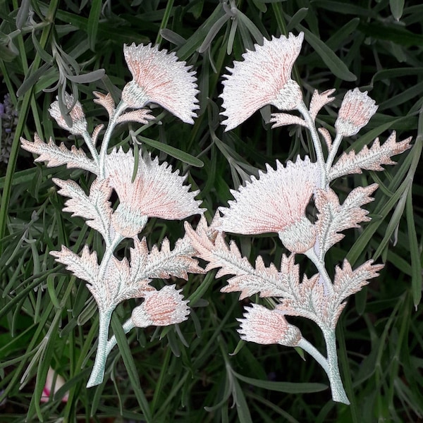 Pair of Beige Cream Thistle Flower Patches Iron Sew on Embroidered ...