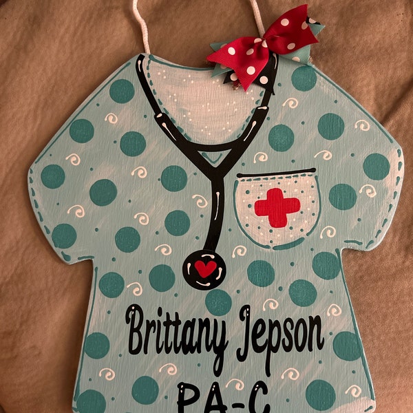 Personalized Scrubs NURSE SIGN Medical Staff Door Hanger Plaque Wood ...