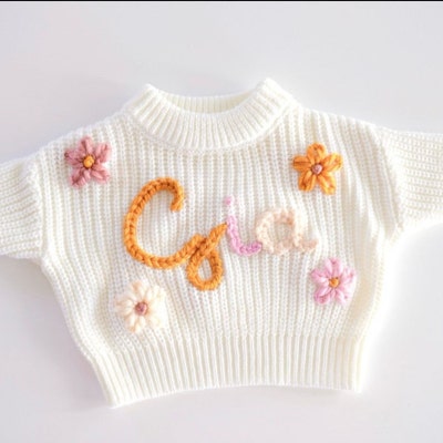 Custom Name Sweater, Personalised, Hand-embroidered Jumper, Baby Shower ...
